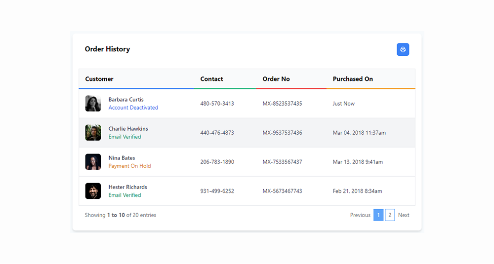 Highlight Table Row On Hover Tailwind Component